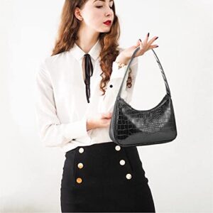 LOVEVOOK Shoulder Bag for Women, Small Purses Croc Pattern Clutch Purse Vegan Leather Little Purse Cute Mini Handbag with Zipper Closure, Black