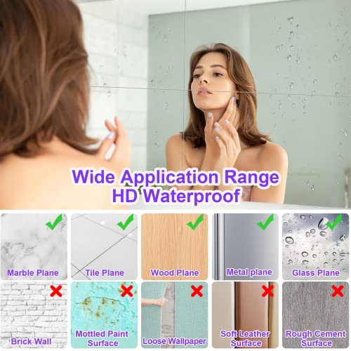 JUNEBRUSHS 4 Pack Self Adhesive Acrylic Mirror, 12x 16 Inch Mirror Tiles,Flexible Plastic Mirror Sheets Wall Stickers,2MM Thick Mirror,Frameless Small Mirror