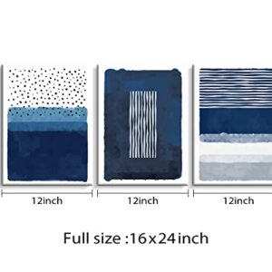 Creoate Blue Canavs Wall Art for Living Room Decor 3 Pieces Abstract Blue and White Painting Canvas Print Framed Artwork Set for Bedroom Decor Navy Blue Canvas Wall Decor, Ready to Hang, 12x16 Inch x3pcs