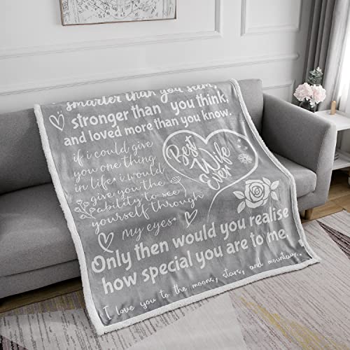 Wife Happy Anniversary Blanket Gifts - Luxurious Throw Blankets with Loving Messages for Birthday Gift for Her | Snuggly Soft Wife Blanket from Husband for Valentine's Day Wife Gifts | 50" X 60"