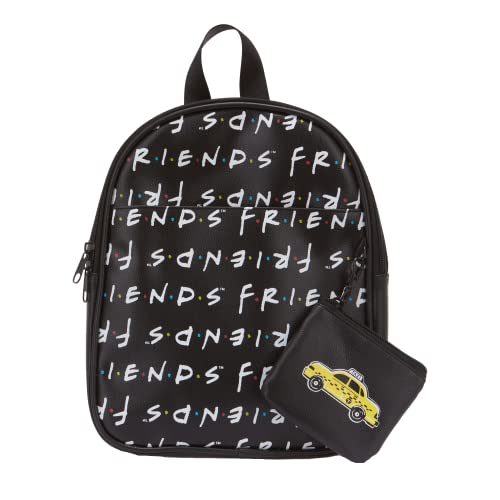 AI ACCESSORY INNOVATIONS Friends All Over Print Faux Leather 10.5" Women’s Black Mini Backpack Purse With Coin Purse, 2-Piece Set