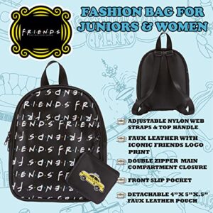 AI ACCESSORY INNOVATIONS Friends All Over Print Faux Leather 10.5" Women’s Black Mini Backpack Purse With Coin Purse, 2-Piece Set