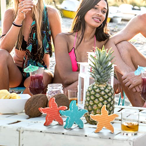 3 Pcs Ocean Beach Tiered Tray Decor Items Mini Summer Wooden Sign Set Farmhouse Rustic Wood Decorative Nautical Baby Shower Decorations for Home Office Bedroom Table Shelf Desk (Starfish)