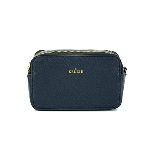 KEDZIE Modernist Vegan Leather Crossbody Shoulder Compact Camera Shape Bag For Women With Adjustable Strap - Navy