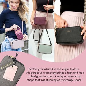 KEDZIE Modernist Vegan Leather Crossbody Shoulder Compact Camera Shape Bag For Women With Adjustable Strap - Navy