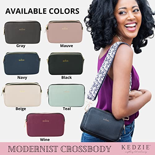 KEDZIE Modernist Vegan Leather Crossbody Shoulder Compact Camera Shape Bag For Women With Adjustable Strap - Navy