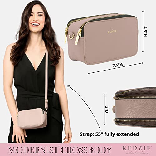 KEDZIE Modernist Vegan Leather Crossbody Shoulder Compact Camera Shape Bag For Women With Adjustable Strap - Navy