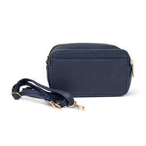 KEDZIE Modernist Vegan Leather Crossbody Shoulder Compact Camera Shape Bag For Women With Adjustable Strap - Navy