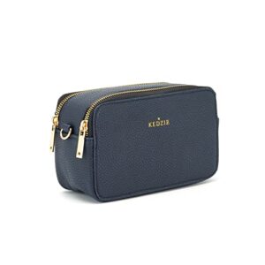 KEDZIE Modernist Vegan Leather Crossbody Shoulder Compact Camera Shape Bag For Women With Adjustable Strap - Navy