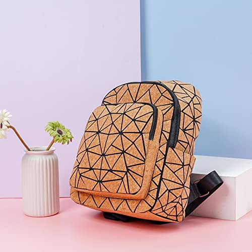 QIANJINGCQ Fashion leather design simple texture stitching geometric student cork rhombus travel large-capacity schoolbag hand-held women's backpack backpack