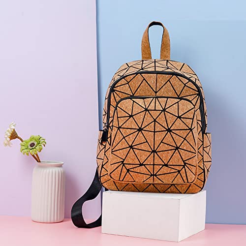 QIANJINGCQ Fashion leather design simple texture stitching geometric student cork rhombus travel large-capacity schoolbag hand-held women's backpack backpack