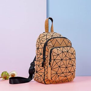 QIANJINGCQ Fashion leather design simple texture stitching geometric student cork rhombus travel large-capacity schoolbag hand-held women's backpack backpack