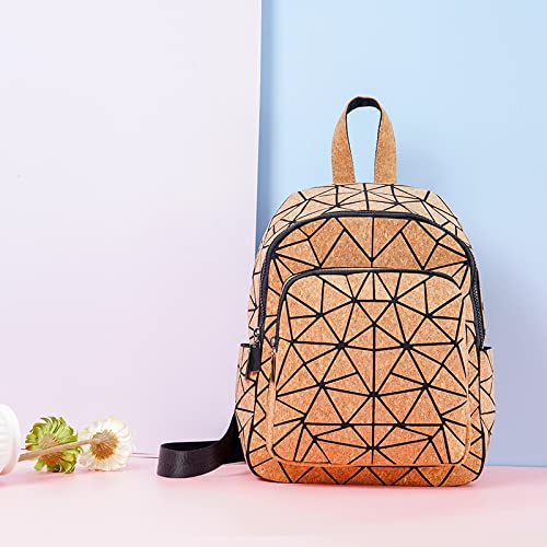 QIANJINGCQ Fashion leather design simple texture stitching geometric student cork rhombus travel large-capacity schoolbag hand-held women's backpack backpack