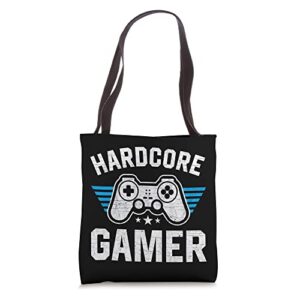 hardcore gamer funny gaming video games boys teens tote bag