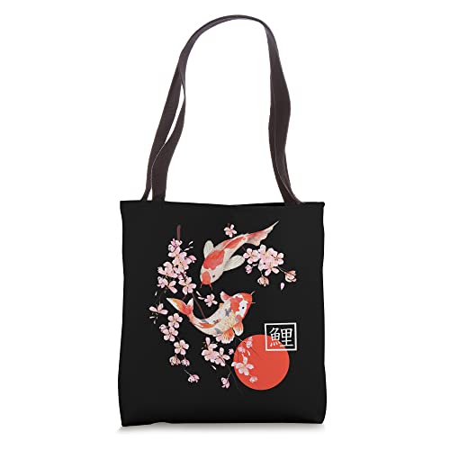 Cherry Blossom Koi Carp Fish Japanese Sakura Graphic Art Tote Bag