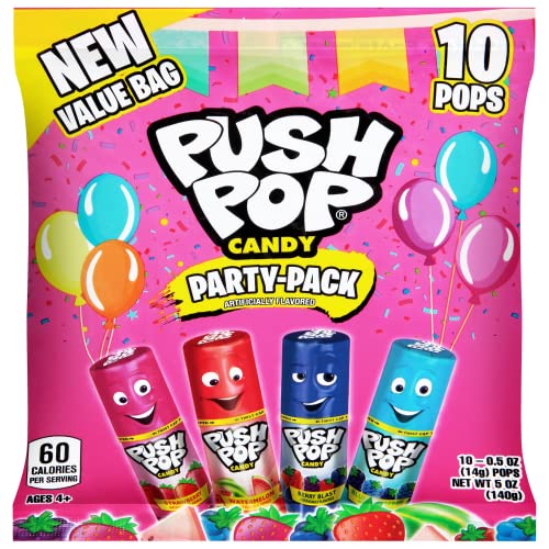 Push Pop Individually Wrapped Lollipop Variety Party Pack - 10 Count Lollipop Suckers in Assorted Flavors - Fun Candy for Parties and Celebrations