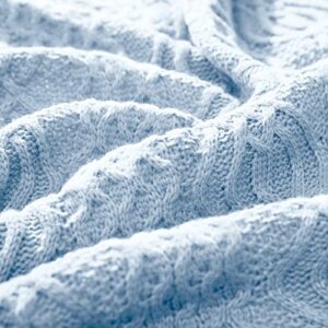 Aormenzy Light Blue Cable Knit Throw Blanket, Soft & Warm Knitted Blanket Throw for Couch Bed Sofa Living Room, 50 x 60 inch