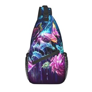 amrandom casual colorful skulls sling bag casual chest package with adjustable strap anti-theft sling bags shoulder backpack waterproof sling bag