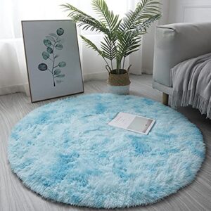 socool sky blue round rug for bedroom solid shag area rug fluffy furry circle rug 4’x4′ for kids girls baby room super soft carpet teens room shaggy circle rug for nursery room fuzzy rug for dorm