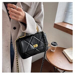 Small Quilted Purse Crossbody Bags for Women Leather Shoulder Bag Trendy Designer Handbag Purses with Gold Chain Black