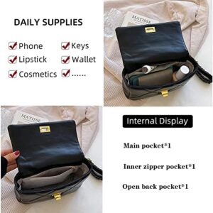 Small Quilted Purse Crossbody Bags for Women Leather Shoulder Bag Trendy Designer Handbag Purses with Gold Chain Black