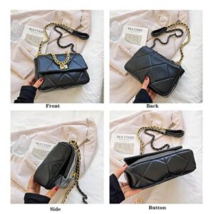 Small Quilted Purse Crossbody Bags for Women Leather Shoulder Bag Trendy Designer Handbag Purses with Gold Chain Black