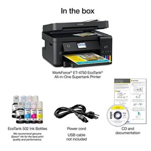 Epson WorkForce ET-4750 EcoTank Wireless Color All-in-One Supertank Printer with Scanner, Copier, Fax and Ethernet