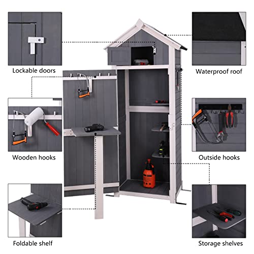 B BAIJIAWEI Garden Storage Shed - Garden Tool Storage Cabinet - Lockable Arrow Wooden Storage Sheds Organizer for Home, Yard, Outdoor (Grey)