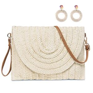 yyiher straw clutch bags for women, straw shoulder bag summer purse woven beach bags envelope bag for ladies white