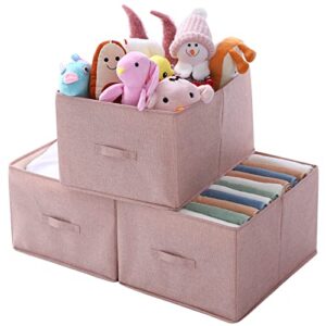 fihap fabric storage bins with lids for clothes, large foldable toy organizers and storage, sturdy box cubes containers for sheet blanket, premium closet organizer for home bedroom 3 pack pink