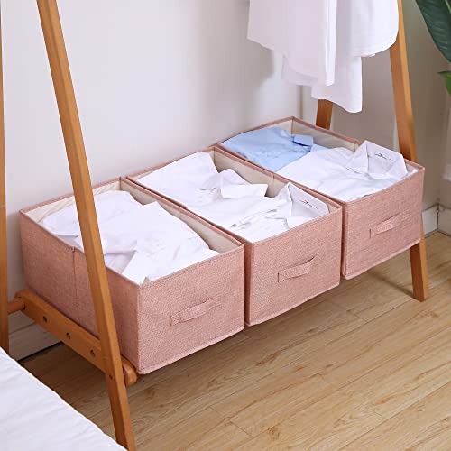 FIHAP Fabric Storage Bins with Lids for Clothes, Large Foldable Toy Organizers and Storage, Sturdy Box Cubes Containers for Sheet Blanket, Premium Closet Organizer for Home Bedroom 3 Pack Pink