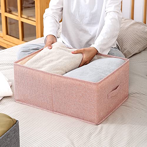 FIHAP Fabric Storage Bins with Lids for Clothes, Large Foldable Toy Organizers and Storage, Sturdy Box Cubes Containers for Sheet Blanket, Premium Closet Organizer for Home Bedroom 3 Pack Pink