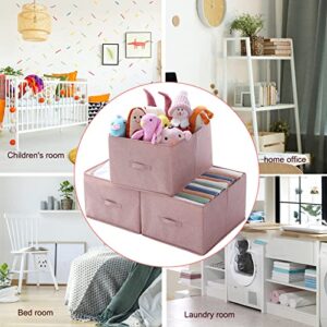 FIHAP Fabric Storage Bins with Lids for Clothes, Large Foldable Toy Organizers and Storage, Sturdy Box Cubes Containers for Sheet Blanket, Premium Closet Organizer for Home Bedroom 3 Pack Pink