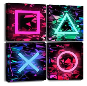 oilpa art gamer symbol canvas wall art for gaming room wall decor 12×12 contemporary colorful geometry video game buttons painting picture framed artwork boys room teens video playroom decor 4 pieces