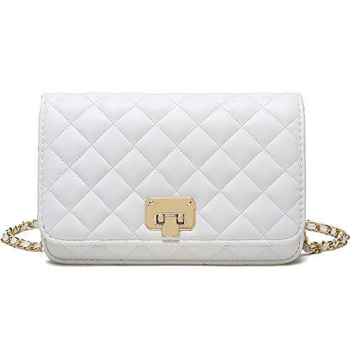 CATMICOO Quilted Small Clutch Purses for Women with Chain Strap (White)