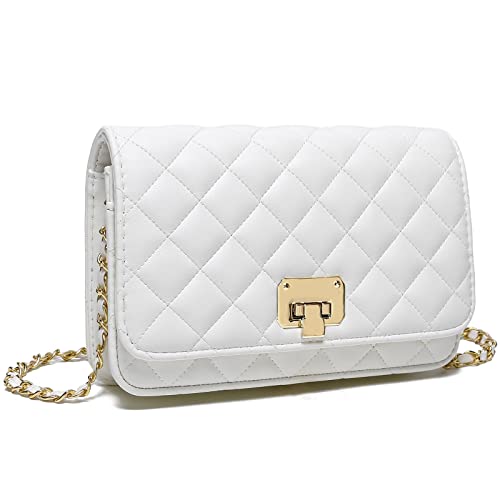 CATMICOO Quilted Small Clutch Purses for Women with Chain Strap (White)