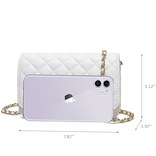 CATMICOO Quilted Small Clutch Purses for Women with Chain Strap (White)