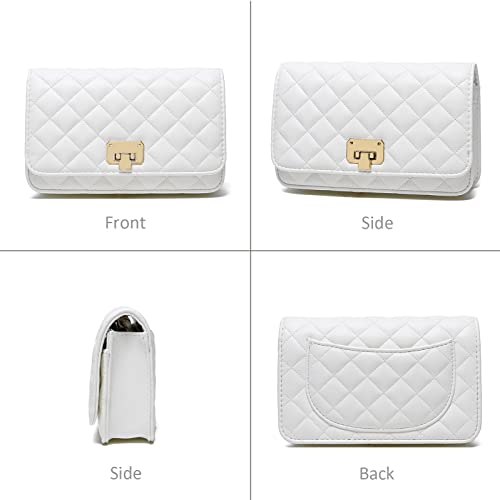 CATMICOO Quilted Small Clutch Purses for Women with Chain Strap (White)