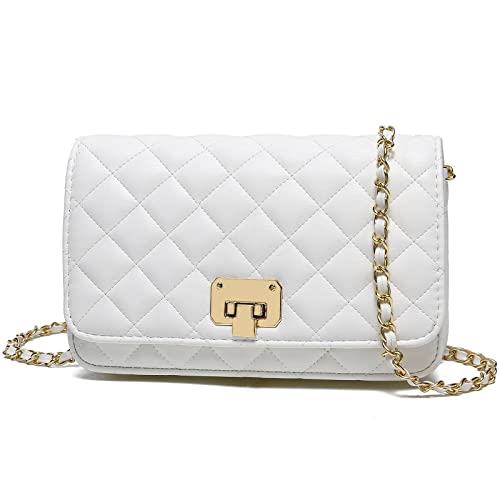 CATMICOO Quilted Small Clutch Purses for Women with Chain Strap (White)