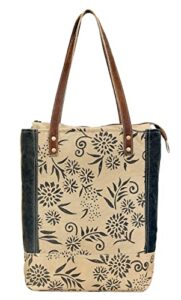 ruzioon upcycled canvas & cowhide tote bag, upcycled canvas & leather shoulder bag, upcycled canvas hand bag for women’s