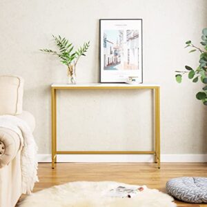 loglus Console Table for Entryway, Faux Marble MDF Sofa Table with Golden Frame for Living Room Office