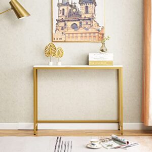 loglus Console Table for Entryway, Faux Marble MDF Sofa Table with Golden Frame for Living Room Office