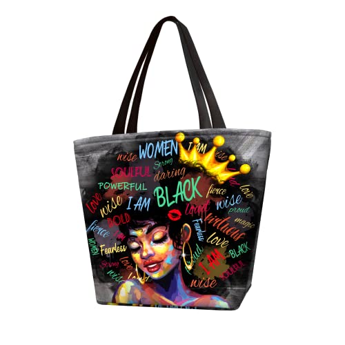 African American Tote Bags For Women - Black Art Satchel Bag - Thinking Afro Queen Shoulder Handbags For Women Girl