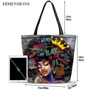 African American Tote Bags For Women - Black Art Satchel Bag - Thinking Afro Queen Shoulder Handbags For Women Girl