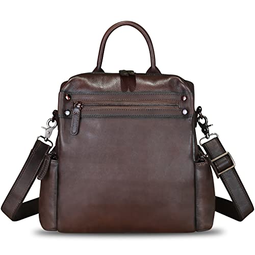 Genuine Leather Backpack Purse for Women Vintage Casual Daypack Knapsack Handmade Rucksack Convertible Shoulder Bag (Coffee)