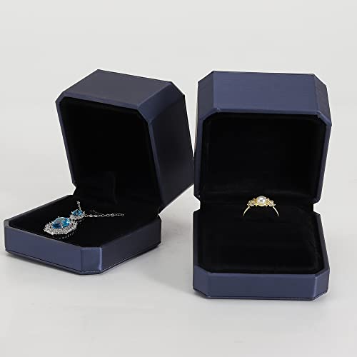 Ring Box for Wedding Ceremony Leather Jewelry Box Engagement Wedding Card Box, Jewelry Organizer Box Engagement Ring Holder Jewelry Gift Box Jewelry Storage Case(Steel-Blue)