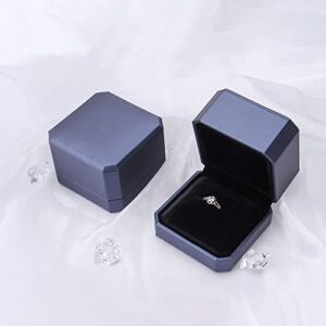 Ring Box for Wedding Ceremony Leather Jewelry Box Engagement Wedding Card Box, Jewelry Organizer Box Engagement Ring Holder Jewelry Gift Box Jewelry Storage Case(Steel-Blue)