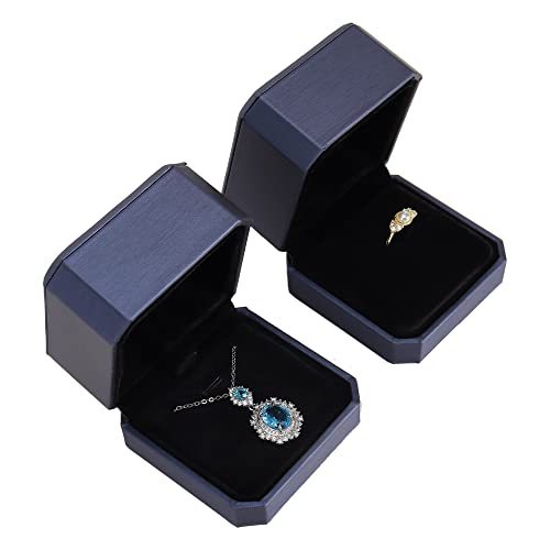 Ring Box for Wedding Ceremony Leather Jewelry Box Engagement Wedding Card Box, Jewelry Organizer Box Engagement Ring Holder Jewelry Gift Box Jewelry Storage Case(Steel-Blue)