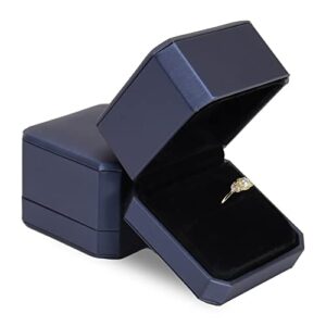 Ring Box for Wedding Ceremony Leather Jewelry Box Engagement Wedding Card Box, Jewelry Organizer Box Engagement Ring Holder Jewelry Gift Box Jewelry Storage Case(Steel-Blue)