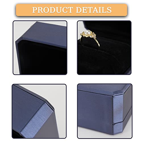 Ring Box for Wedding Ceremony Leather Jewelry Box Engagement Wedding Card Box, Jewelry Organizer Box Engagement Ring Holder Jewelry Gift Box Jewelry Storage Case(Steel-Blue)